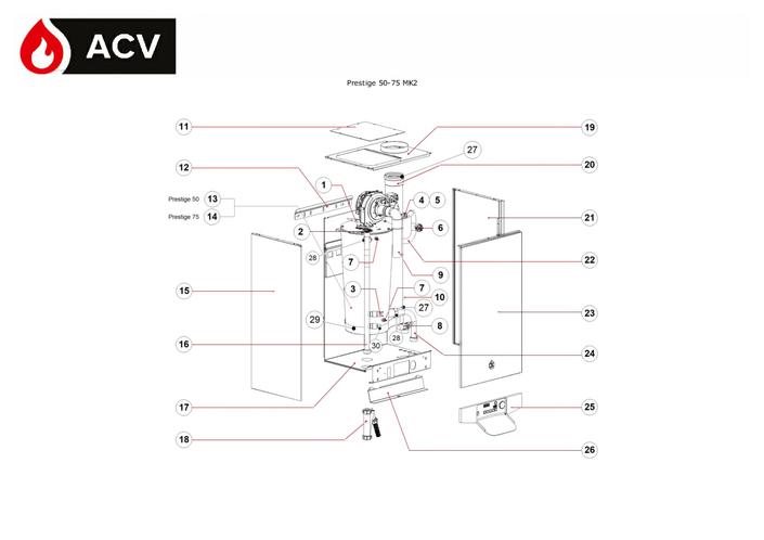Pièces détachées Chaudière ACV Prestige 50 75 Solo MK2 - Pièces Express