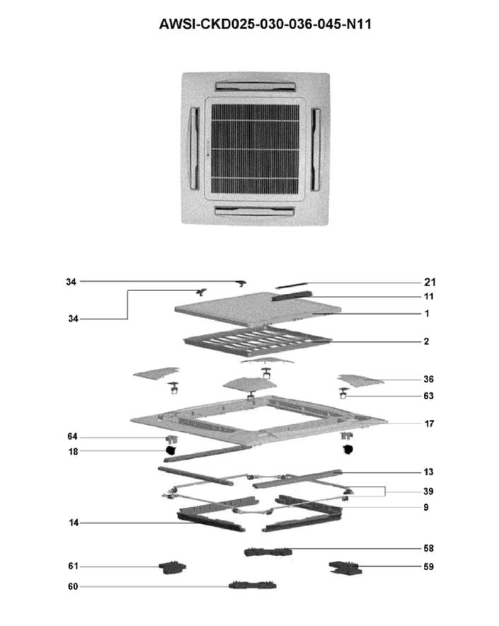 Pièces détachées Unité cassette Airwell AWSI-CKD030-N11 (DCI) 7SP042201 ...