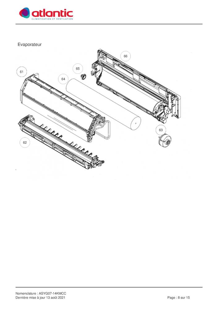 Pièces détachées Unité murale Atlantic ASYG12KMCC (873196) - Pièces Express