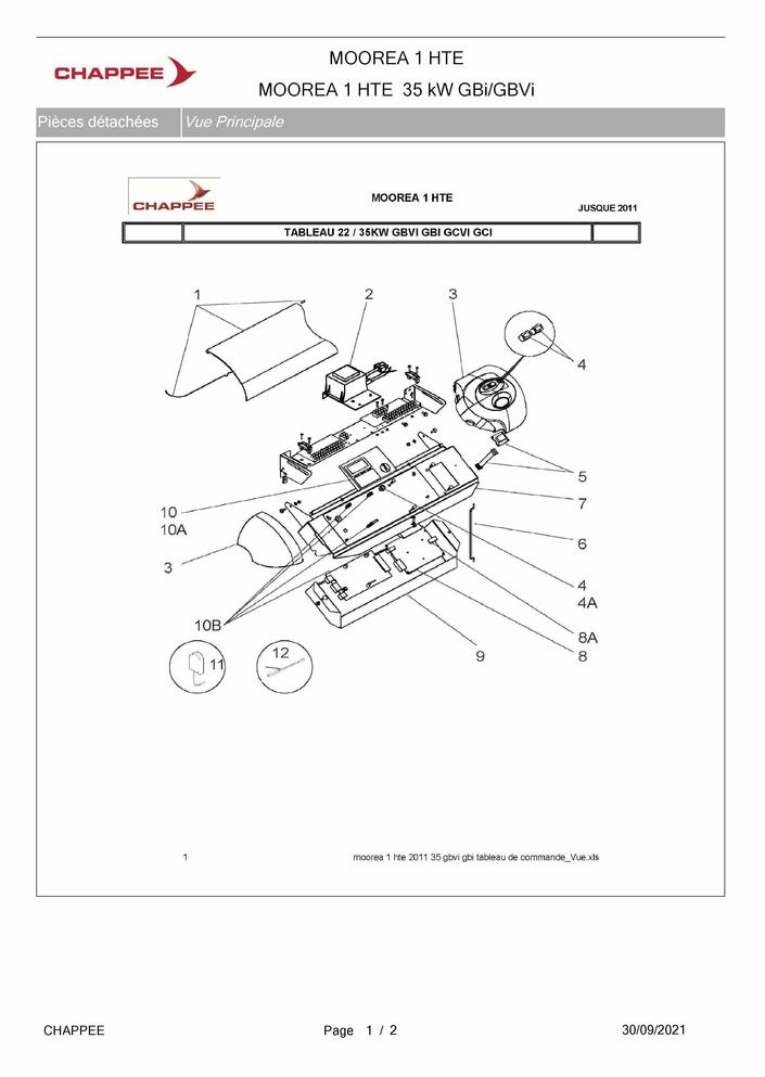 Pièces détachées Chaudière Chappee MOOREA 1 HTE 35 kW GBi-GBVi - Pièces ...