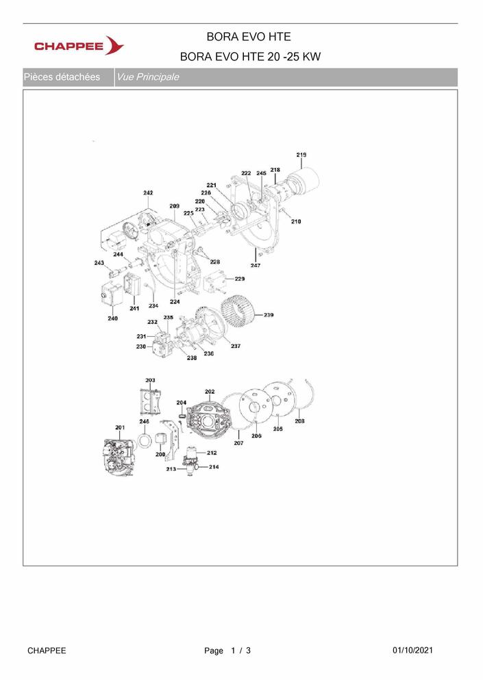 Pièces détachées Chaudière Chappee BORA EVO HTE 20 -25 KW - Pièces Express