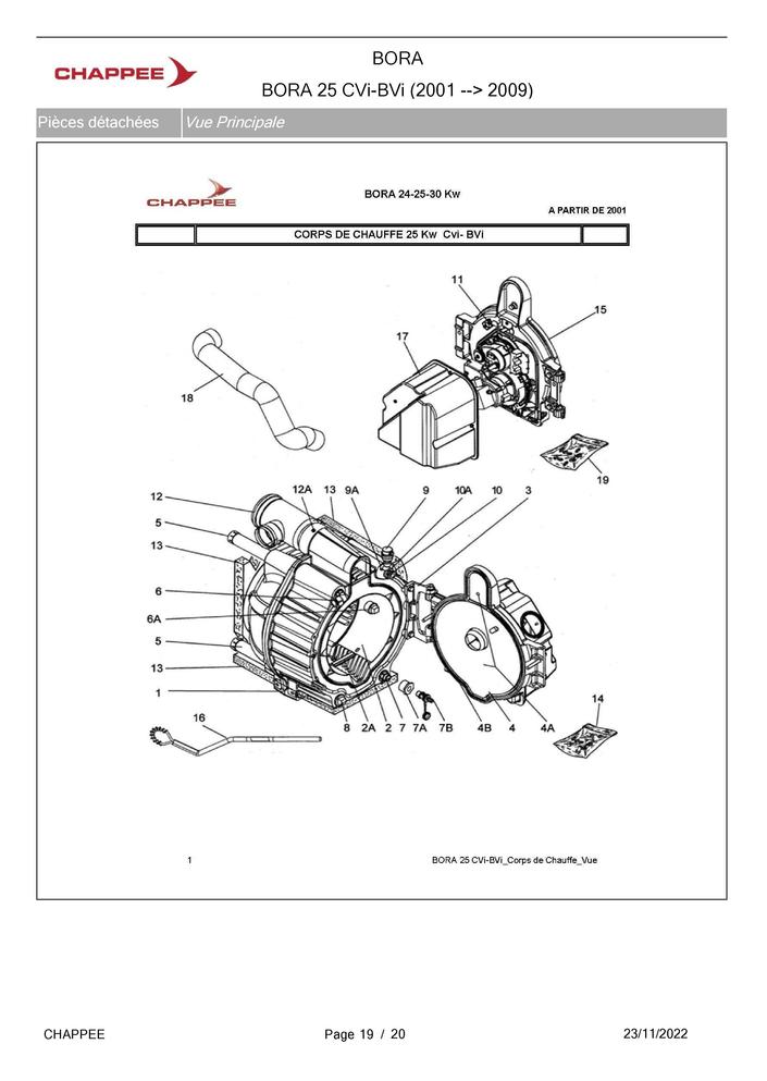 Pièces détachées Chaudière Chappee BORA 25 CVi BVi (2001-2009) - Pièces Express