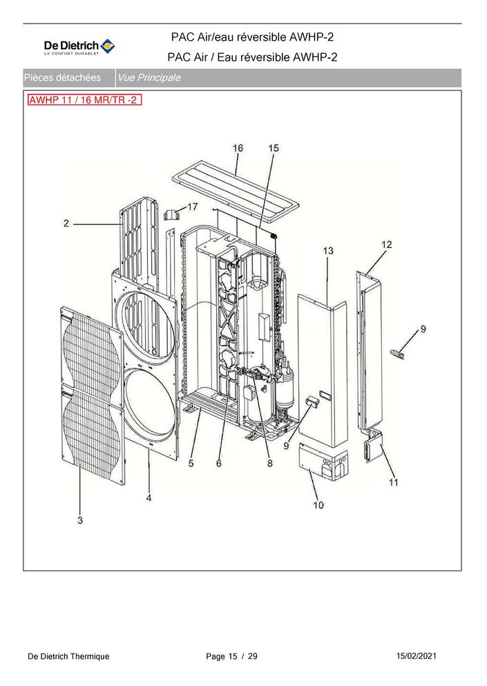 Pièces détachées Pompe à chaleur De Dietrich AWHP 11-16 MR-2 - Pièces ...