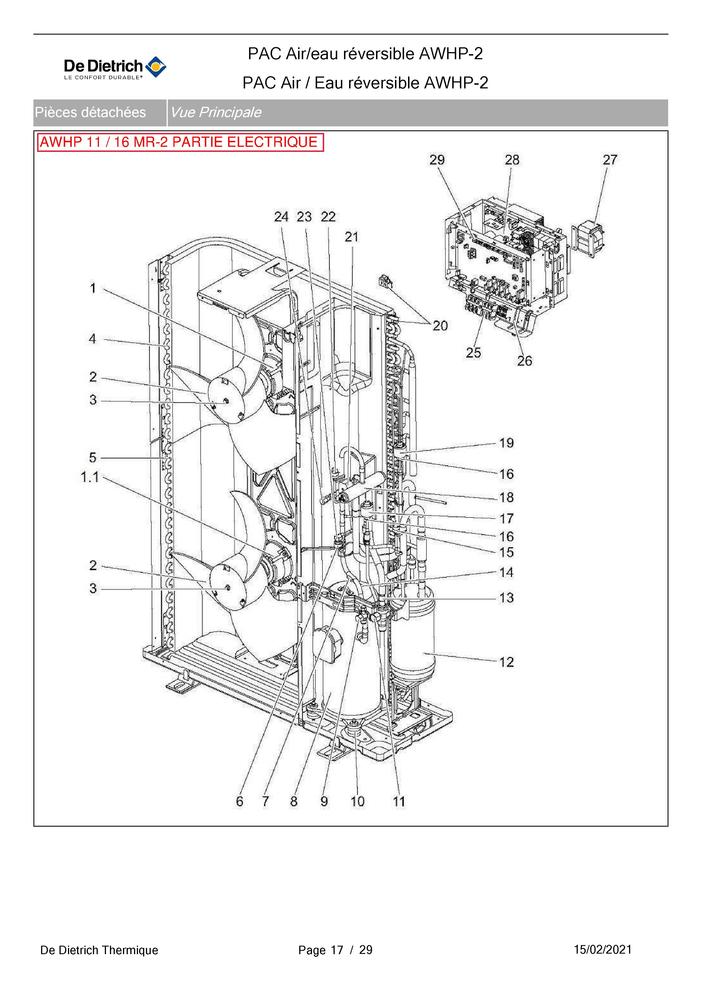 Pièces détachées Pompe à chaleur De Dietrich AWHP 11-16 MR-2 - Pièces ...