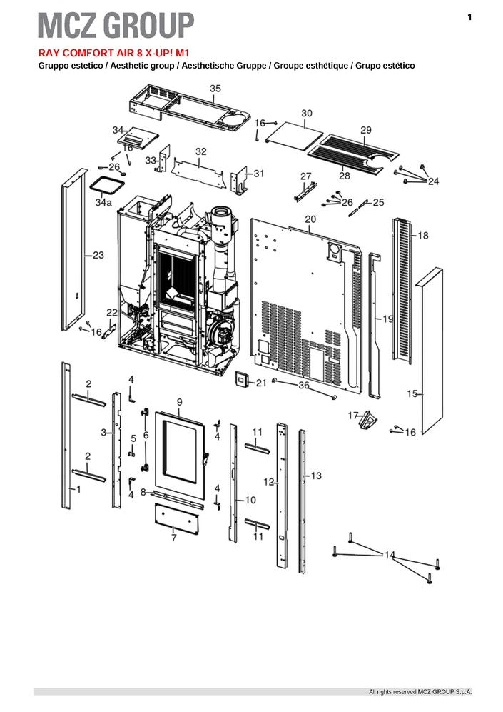 Pièces détachées Poêle MCZ/RED Ray Comfort AIR 8 X-UP! M1 - Pièces Express