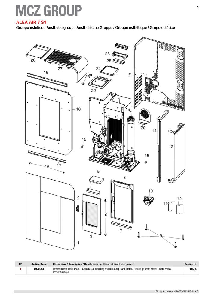 Pièces détachées Poêle MCZ/RED Alea AIR 7 S1 - Pièces Express