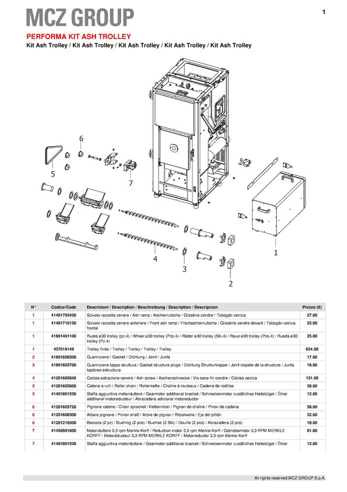 Pièces détachées Chaudière MCZ/RED Performa Kit Ash Trolley - Pièces ...