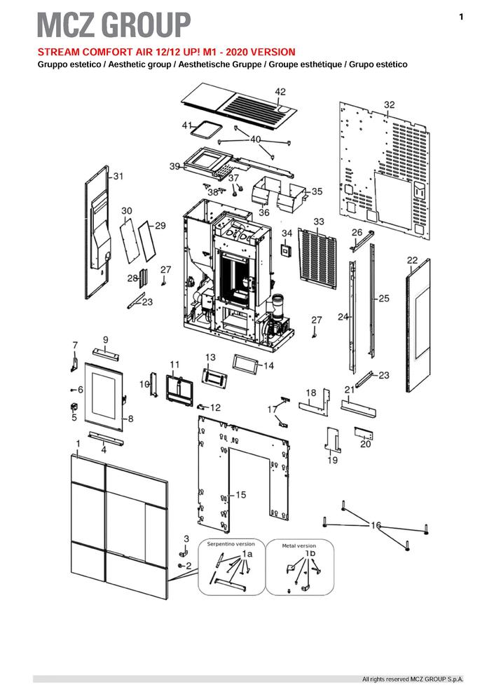 Pièces détachées Poêle MCZ/RED Stream Comfort AIR 12-12 UP! M1 2020 ...